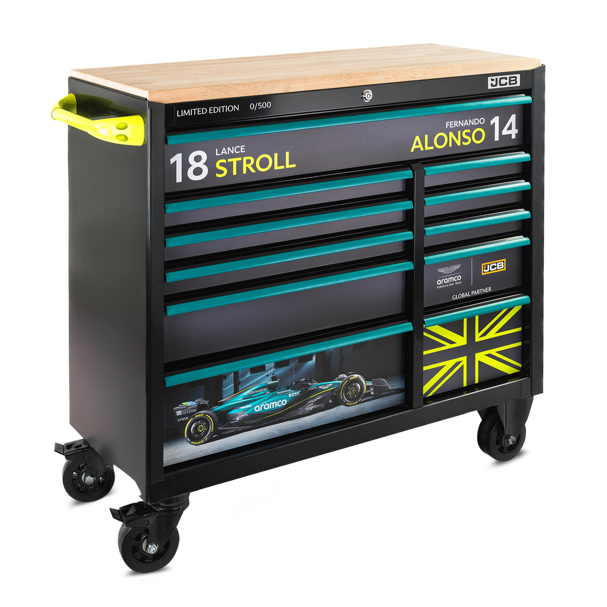 Aston Martin Formula One Team x JCB Steel 11-Drawer Roller Tool Cabine ...